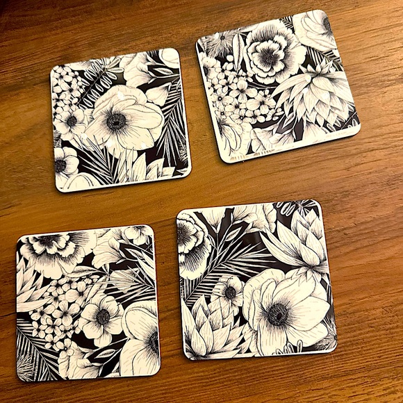 Kitchen | Floral Black And White Coasters Set 4 Piece New Crafted By Me ...